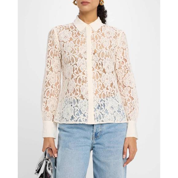 L'AGENCE | Tops | New Lagence Miai Lace Button Down Blouse In Vintage White | Poshmark